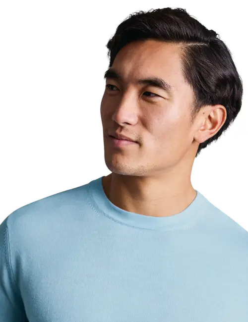 CHARLES TYRWHITT Merino Wool Crew Neck Sweater - Ice Blue