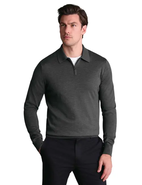 CHARLES TYRWHITT Merino Zip Polo Neck Long Sleeve - Grey