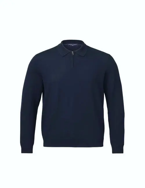 CHARLES TYRWHITT Merino Wool Zip Polo - Navy
