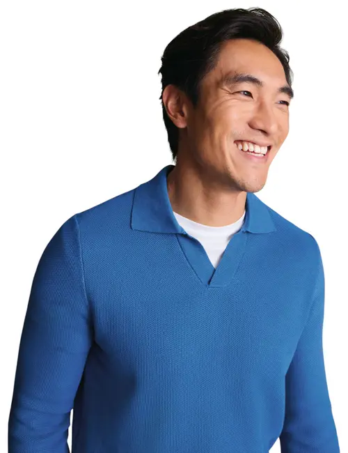 CHARLES TYRWHITT Cotton Honeycomb Trophy Neck Sweater