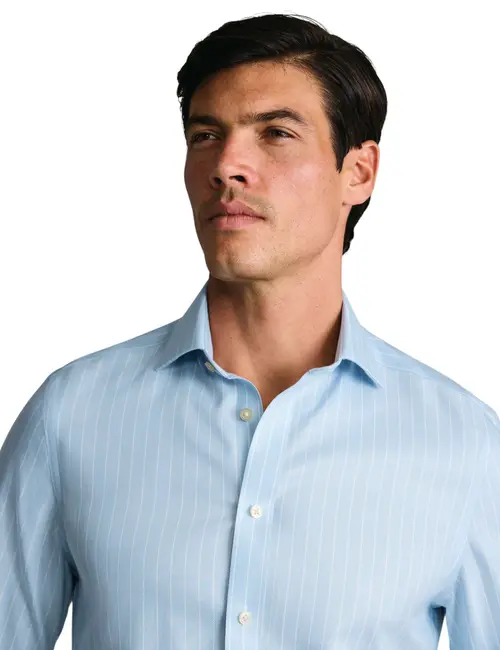 CHARLES TYRWHITT Non-iron Striped Herringbone Shirt - Light Blue
