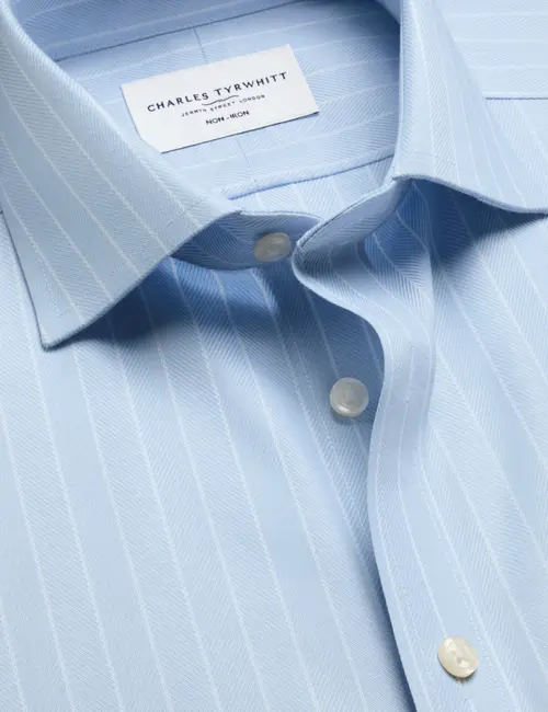 CHARLES TYRWHITT Non-iron Striped Herringbone Shirt - Light Blue
