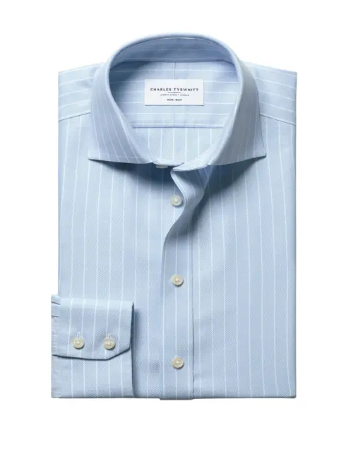 CHARLES TYRWHITT Non-iron Striped Herringbone Shirt - Light Blue