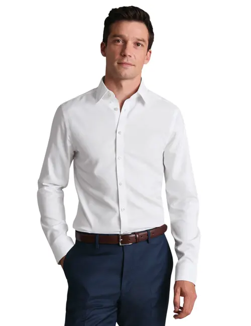 CHARLES TYRWHITT Non-iron Twill Point Collar Shirt - White