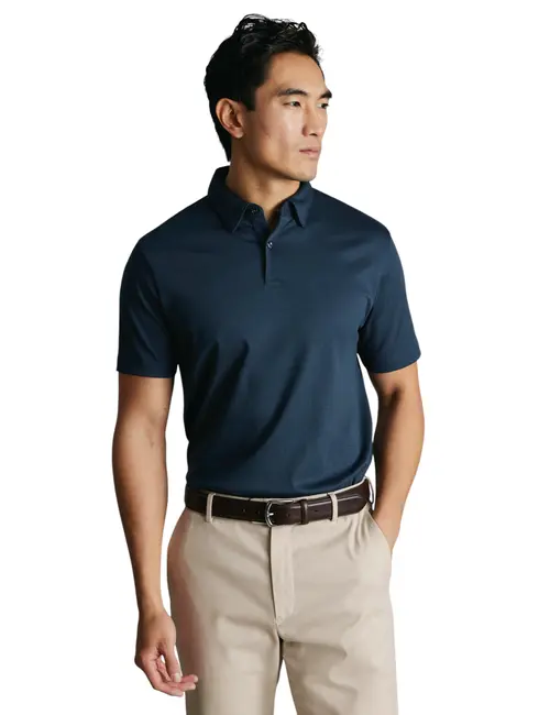 CHARLES TYRWHITT Short Sleeve Jersey Polo - Petrol Blue