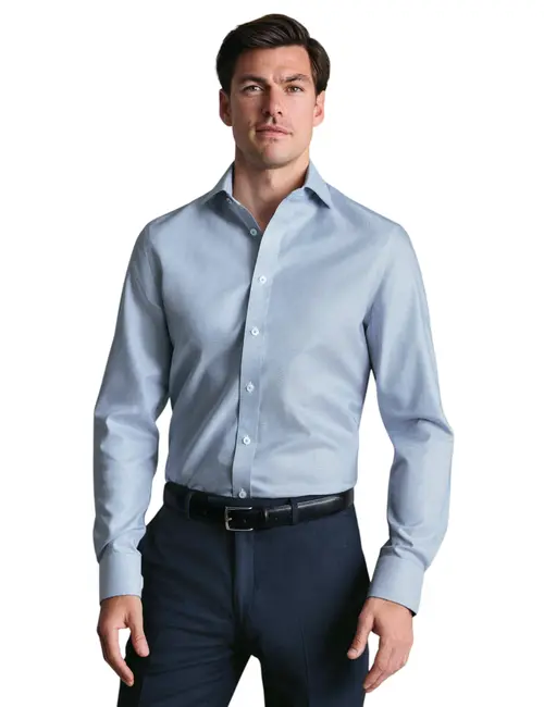 CHARLES TYRWHITT Non-iron Greenwich Weave Cutaway Shirt - Indigo Blue