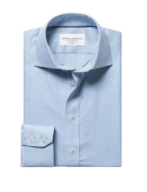 CHARLES TYRWHITT Non-iron Greenwich Weave Cutaway Shirt - Indigo Blue