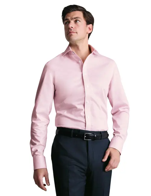CHARLES TYRWHITT Non-iron Greenwich Weave Cutaway Shirt - Pink