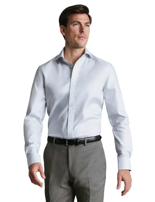 CHARLES TYRWHITT Non-iron Greenwich Weave Cutaway Shirt - Silver Grey