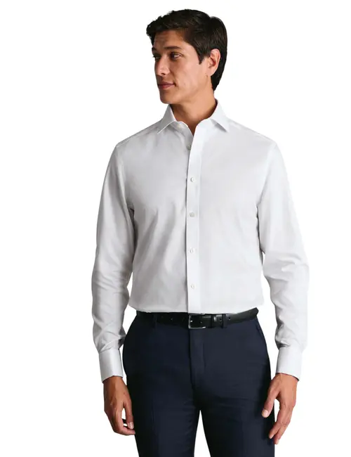 CHARLES TYRWHITT Non-iron Greenwich Weave Cutaway Shirt - White