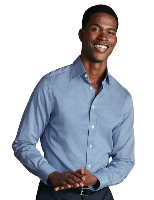 CHARLES TYRWHITT Non-iron Puppytooth Shirt - Royal Blue