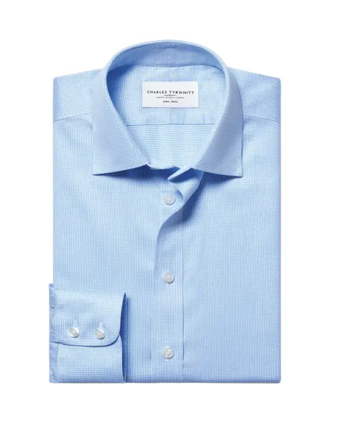 CHARLES TYRWHITT Non-iron Puppytooth Shirt - Sky Blue
