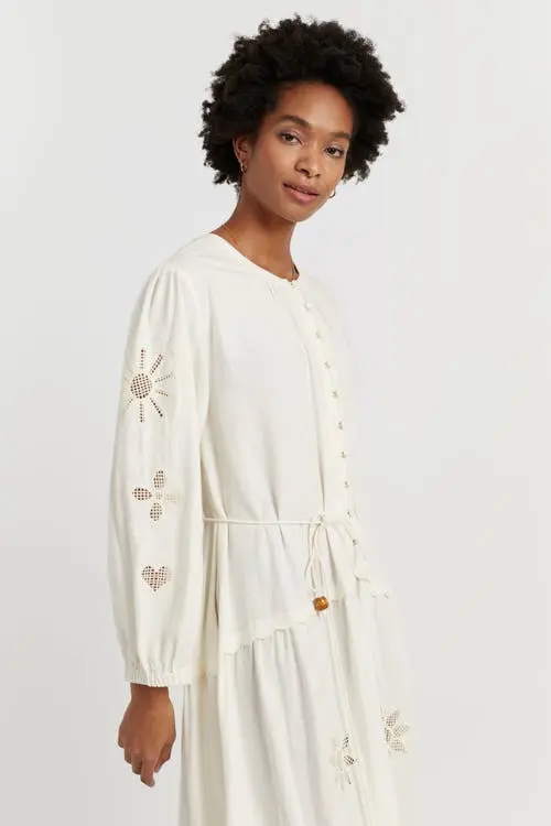 Chinti & Parker Linen-blend Broderie Midi Dress
