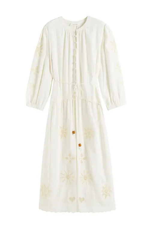 Chinti & Parker Linen-blend Broderie Midi Dress