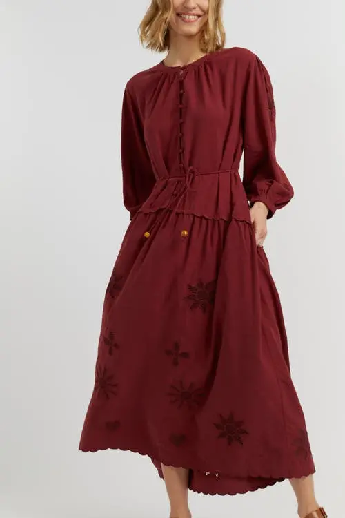 Chinti & Parker Linen-blend Broderie Midi Dress - Sienna