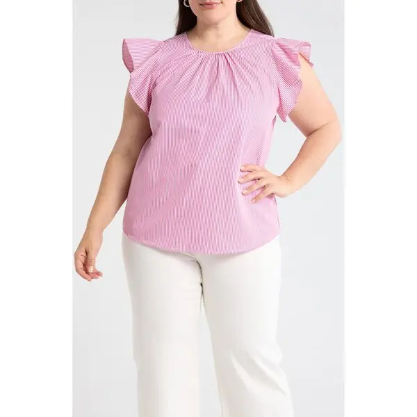 SUGARLIPS Striped Ruffle Trim Top