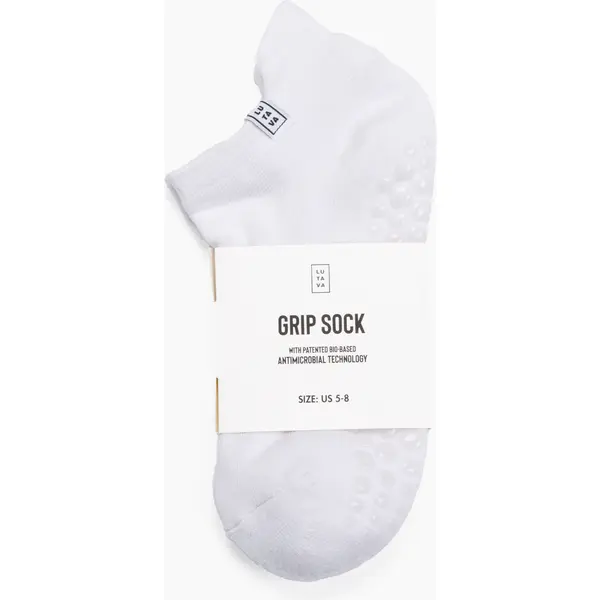 LUTAVA Antimicrobial Grip Sock- Ankle With Clear Grip2 Pack - White