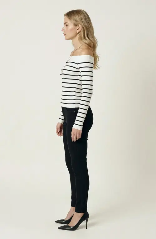 MODENAIRE Off The Shoulder Striped Knit Top