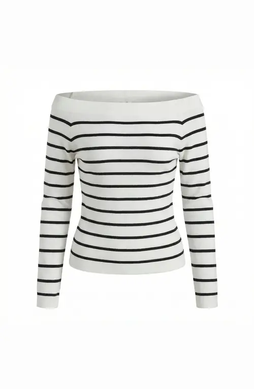 MODENAIRE Off The Shoulder Striped Knit Top