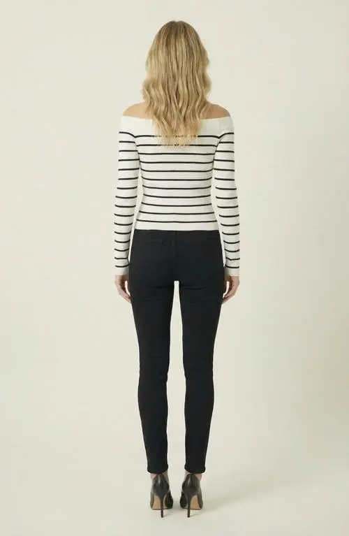MODENAIRE Off-the-shoulder Striped Knit Top
