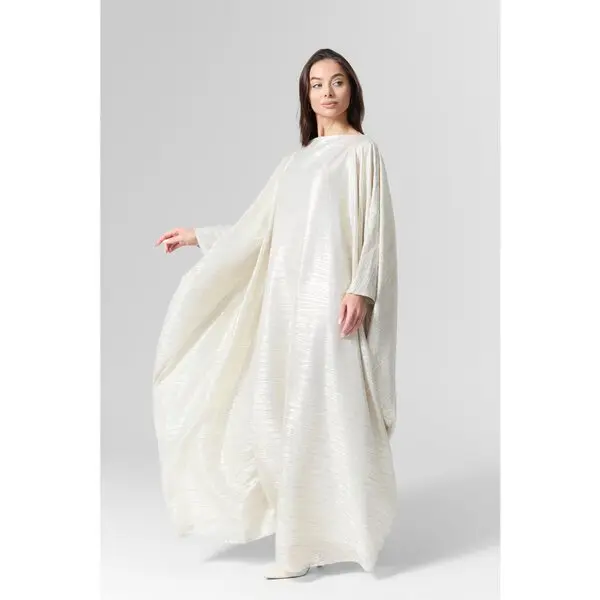 LE FAFO Luna Silk Metallic Plissé Gown - Ivory