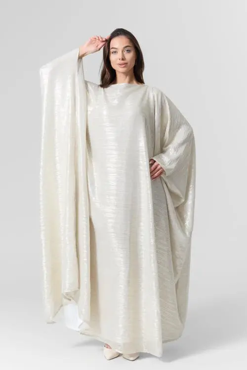 LE FAFO Luna Silk Metallic Plissé Gown