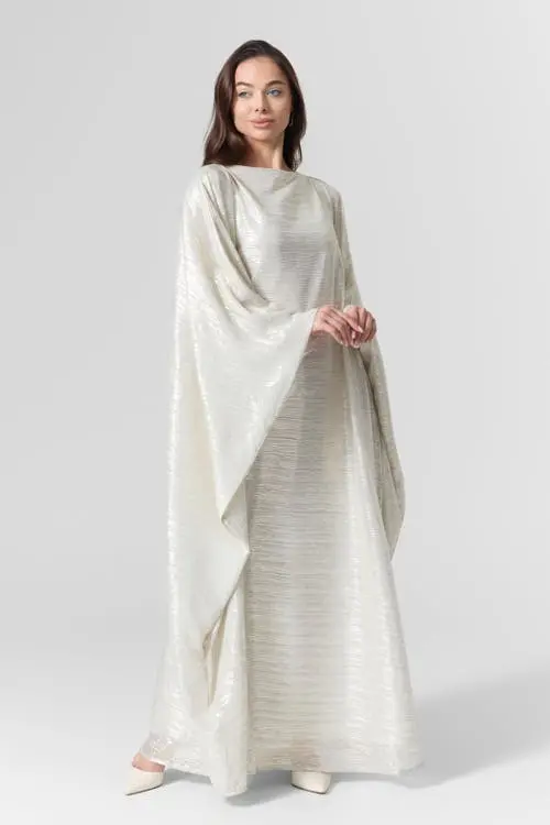 LE FAFO Luna Silk Metallic Plissé Gown