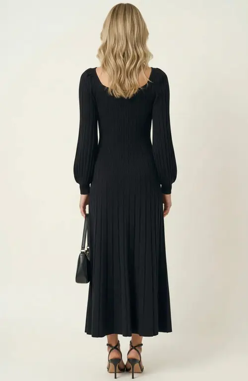 MODENAIRE Front Bow Flared Sweater Midi Dress