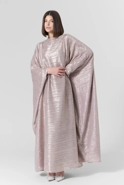 LE FAFO Luna Silk Metallic Plissé Gown - Rose