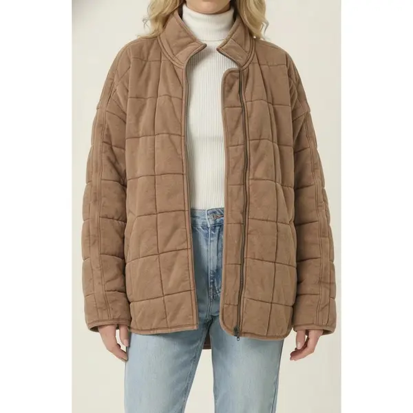 MODENAIRE Quilted Fleece Long Sleeve Jacket - Camel