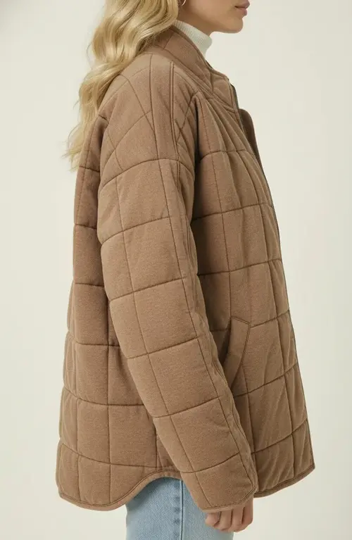 MODENAIRE Quilted Fleece Long Sleeve Jacket - Camel