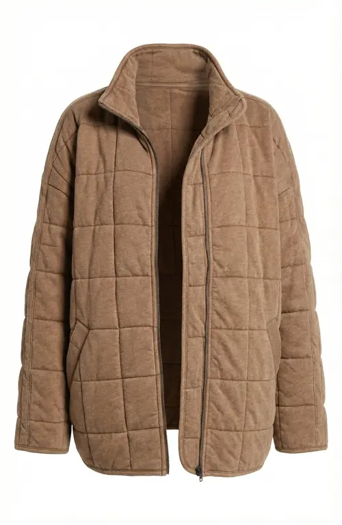 MODENAIRE Quilted Fleece Long Sleeve Jacket - Camel