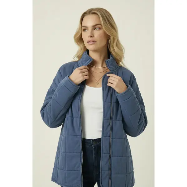 MODENAIRE Quilted Fleece Long Sleeve Jacket - Slate Blue