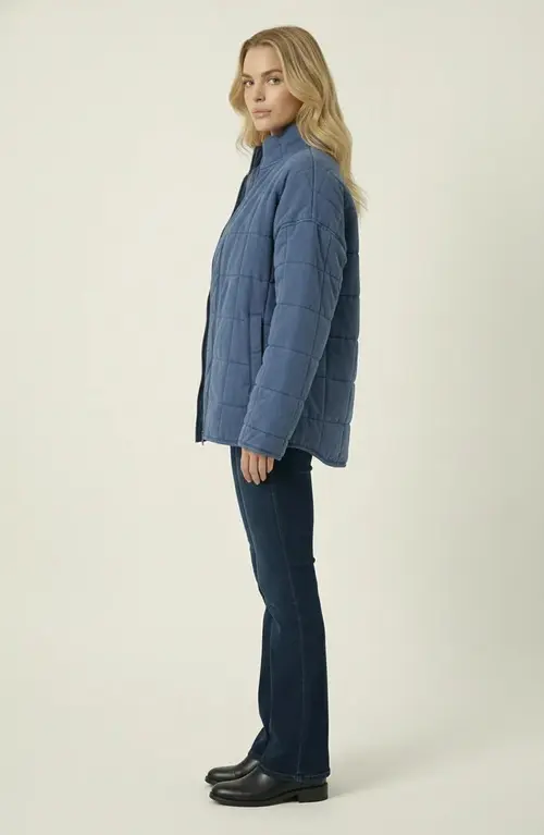MODENAIRE Quilted Fleece Long Sleeve Jacket - Slate Blue