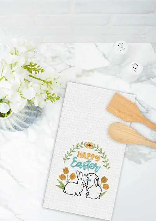 C&F HOME Happy Easter" Bunny Rabbits 100% Cotton Waffle Weave Dishtowel