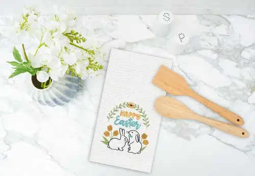 C&F HOME Happy Easter" Bunny Rabbits 100% Cotton Waffle Weave Dishtowel
