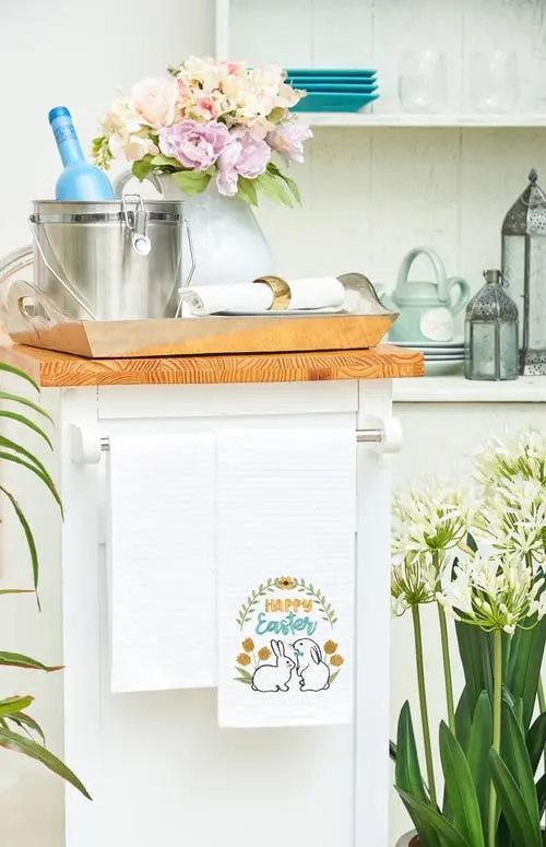 C&F HOME Happy Easter" Bunny Rabbits 100% Cotton Waffle Weave Dishtowel