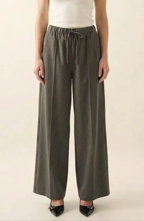 MODENAIRE Wide Leg High-rise Drawstring Trousers - Charcoal Grey