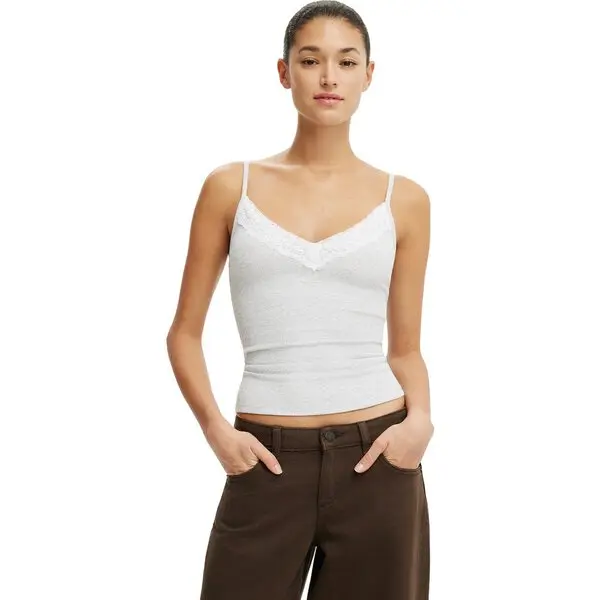 COTTON ON Lace Trim Longline Cami - Grey Marle