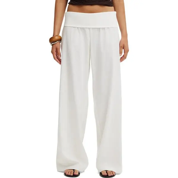COTTON ON Haven Fold Over Wide Leg Pants - White