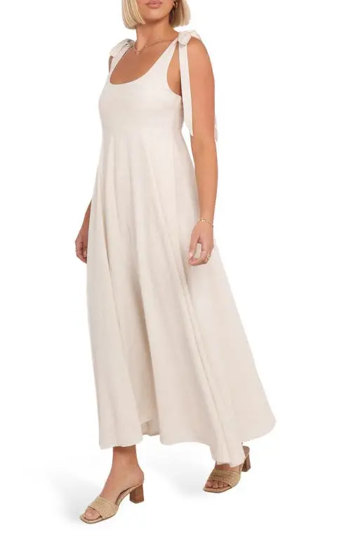 PETAL & PUP Valara Tie Shoulder Maxi Dress - Oatmeal