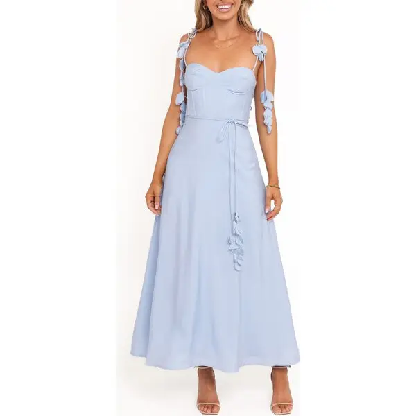 PETAL & PUP Della Seamed Bodice Midi Dress - Pale Blue