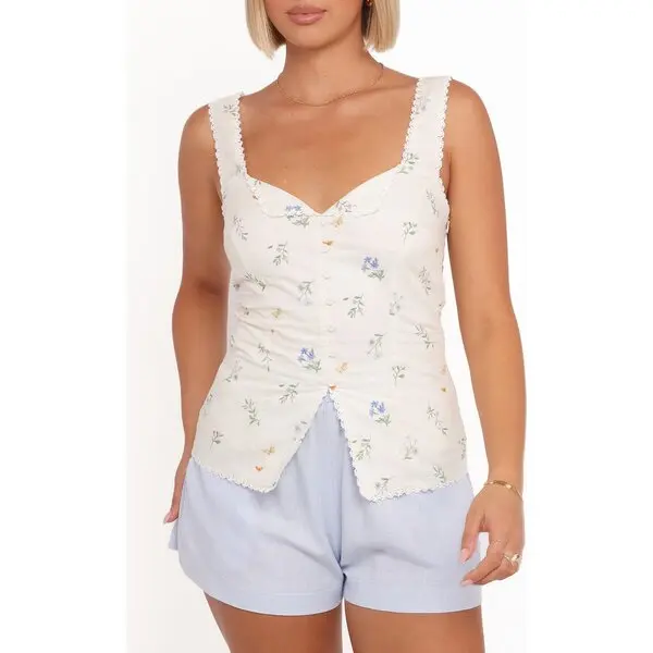 PETAL & PUP Ana Embroidered Lace Trim Split Front Top - Floral
