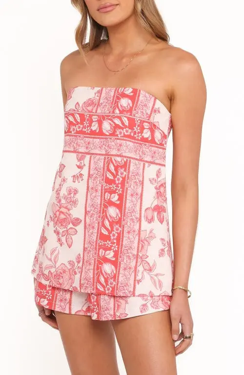 PETAL & PUP Rosemarie Border Print Strapless Top - Rose Tile