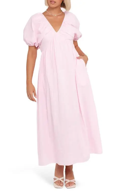 PETAL & PUP Sullivan Puff Sleeve Cotton Maxi Dress - Pink
