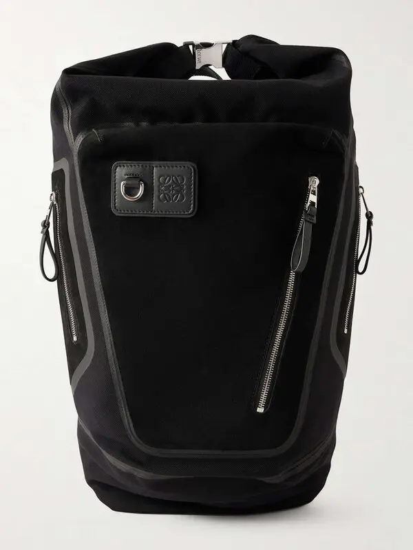 Loewe Flex Logo-embossed Suede And Canvas Backpack - Black