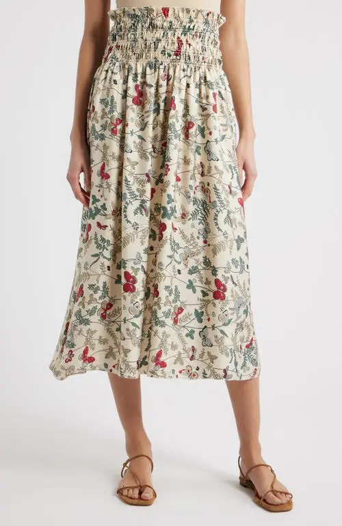 The Great. The Canary Floral A-line Silk Midi Skirt - Floating Butterfly