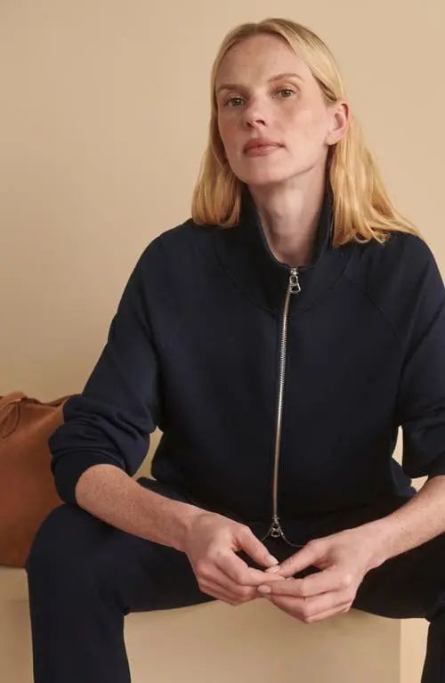 Varley Tyde Mixed Media Zip Front Sweatshirt - Navy