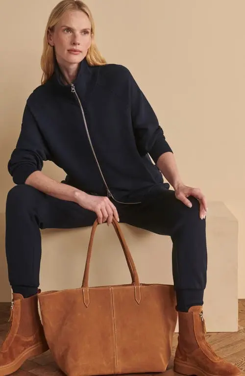 Varley Tyde Mixed Media Zip Front Sweatshirt - Navy