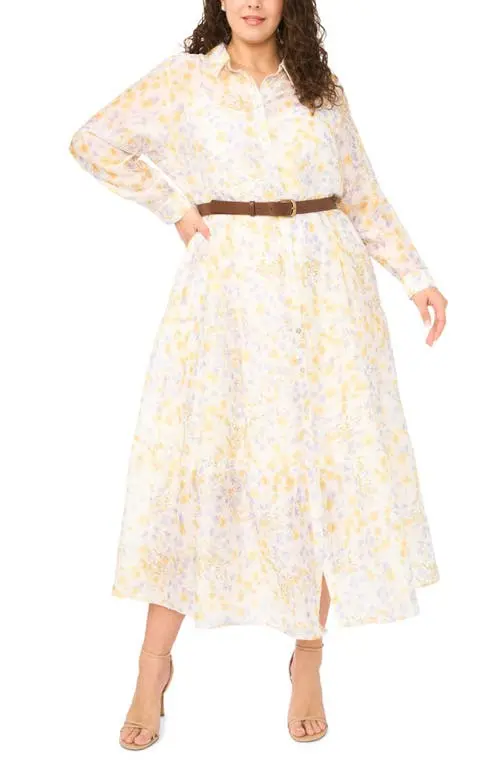 Halogen Floral Print Long Sleeve Maxi Shirtdress